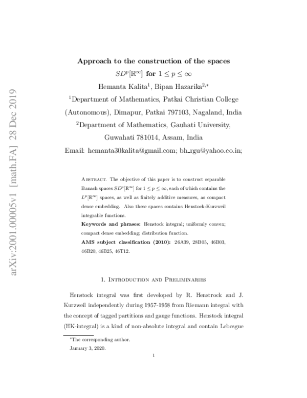 (PDF) Construction of Banach spaces SD^p[R^∞] with embeddings