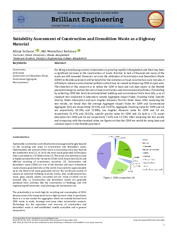 (PDF) Suitability Assessment of Construction and Demolition Waste as a ...