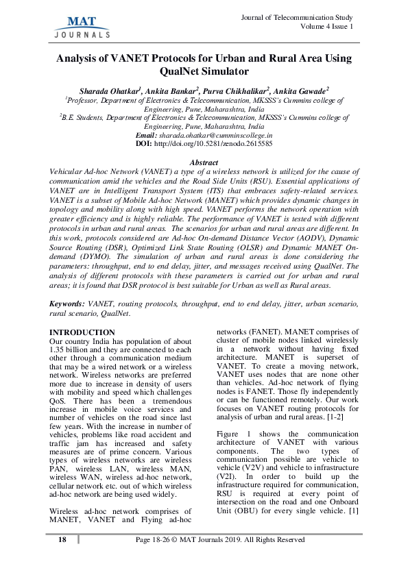 Pdf Analysis Of Vanet Protocols For Urban And Rural Area Using Qualnet Simulator