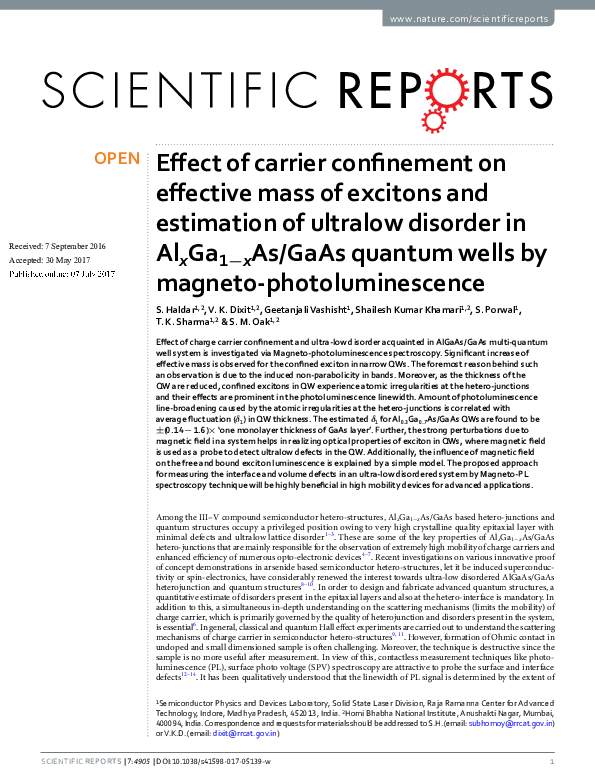(PDF) Effect of carrier confinement on effective mass of excitons and ...