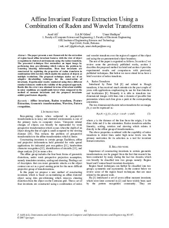 (PDF) Affine Invariant Feature Extraction Using a Combination of Radon and Wavelet Transforms