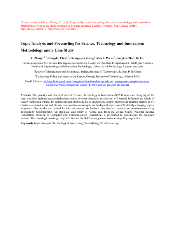 (PDF) Topic analysis and forecasting for science, technology and ...