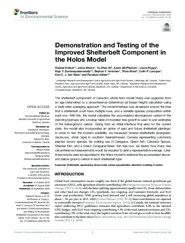 (PDF) Demonstration and Testing of the Improved Shelterbelt Component ...