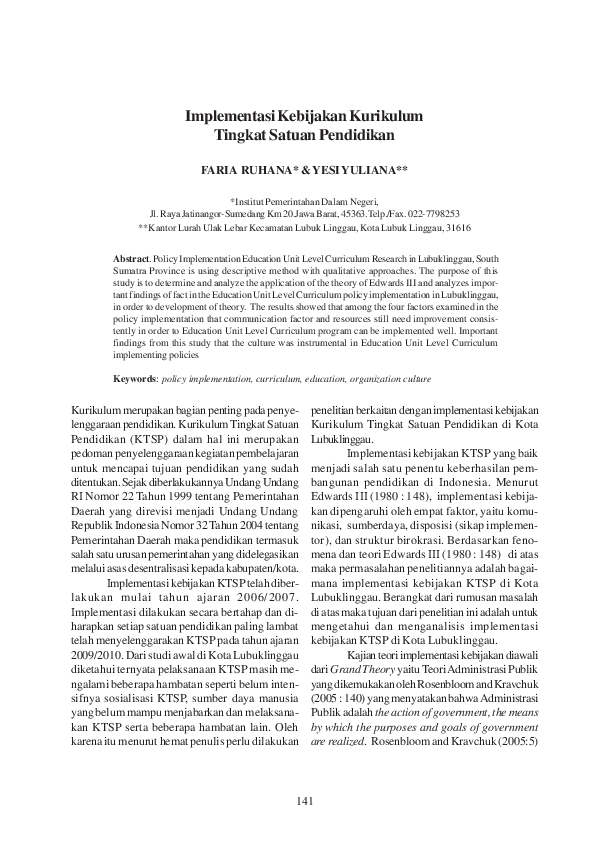 (PDF) Implementasi Kebijakan Kurikulum Tingkat Satuan Pendidikan