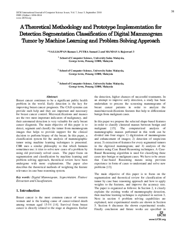 (PDF) Tumor by Machine Learning and Problem Solving Approach