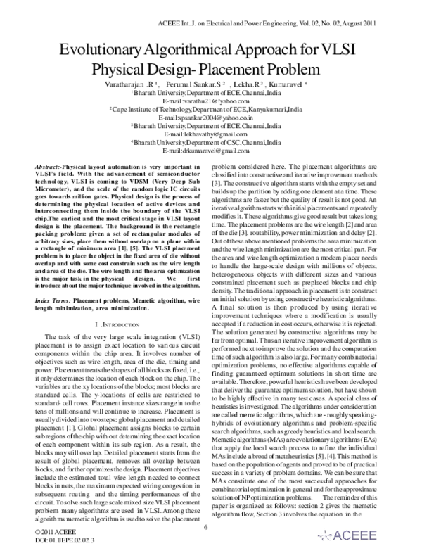 Pdf Evolutionary Algorithmical Approach For Vlsi Physical Design Placement Problem