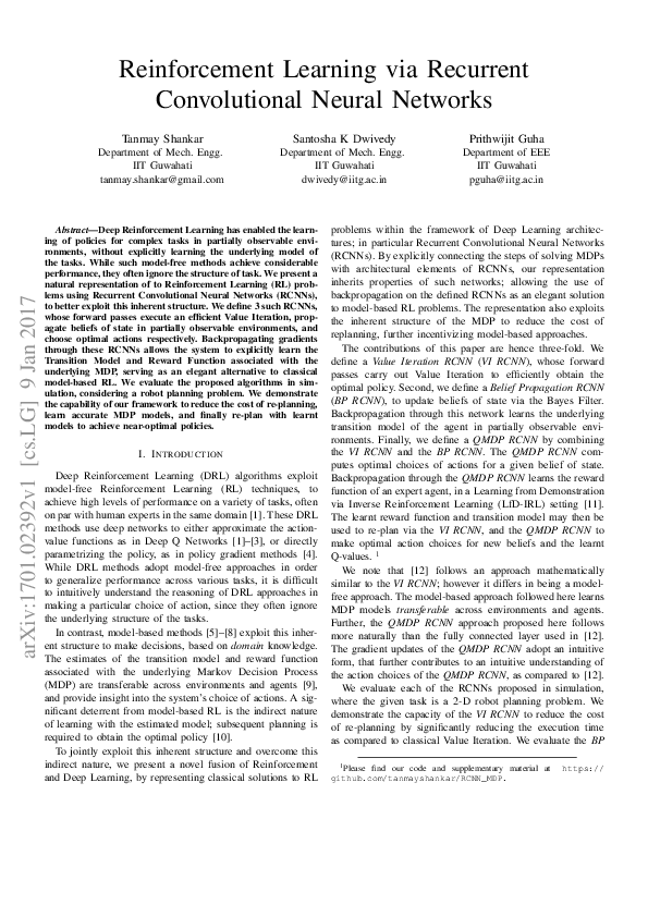 (PDF) Reinforcement Learning via Recurrent Convolutional Neural Networks