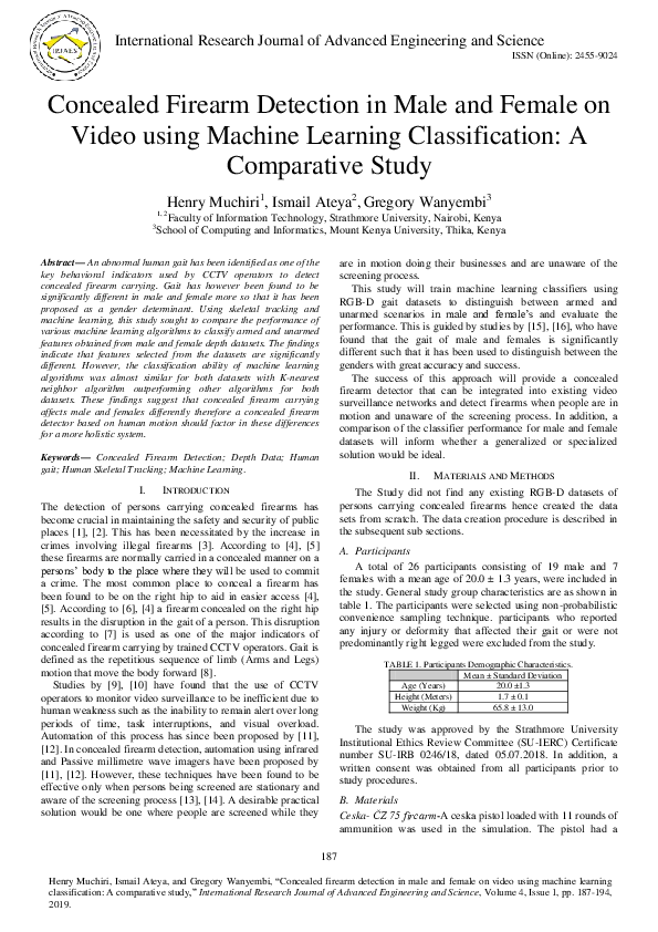 Pdf Concealed Firearm Detection In Male And Female On Video Using Machine Learning