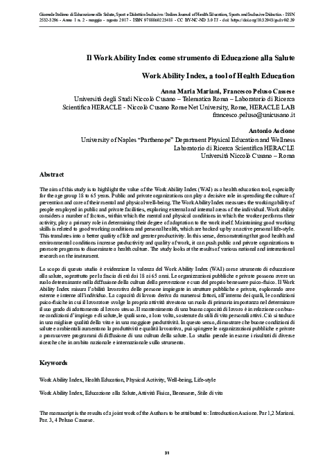 (PDF) Work Ability Index, a tool of Health Education