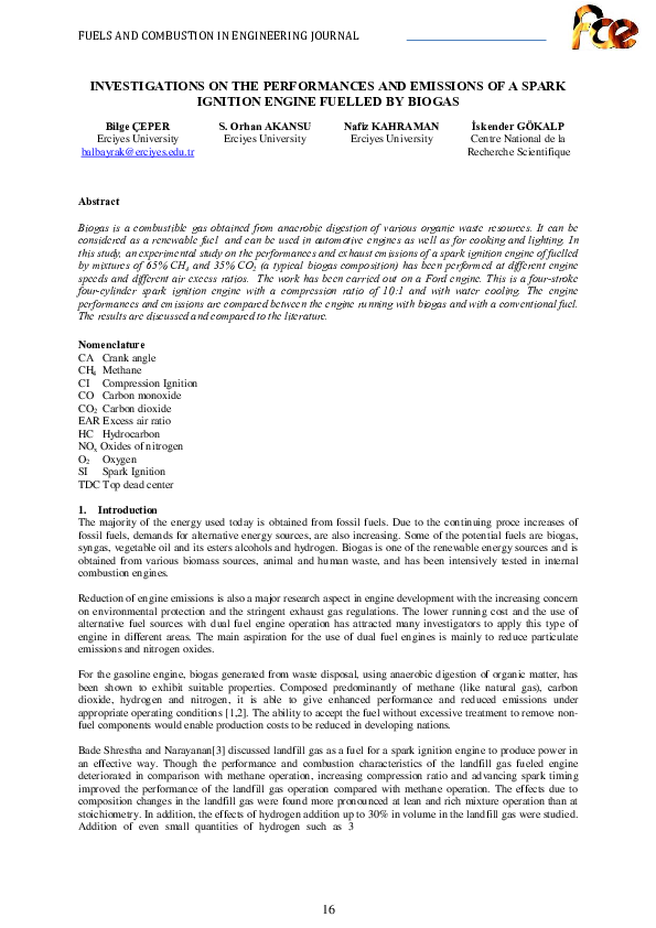 (PDF) Fuels and Combustion in Engineering Journal 16 Investigations on ...