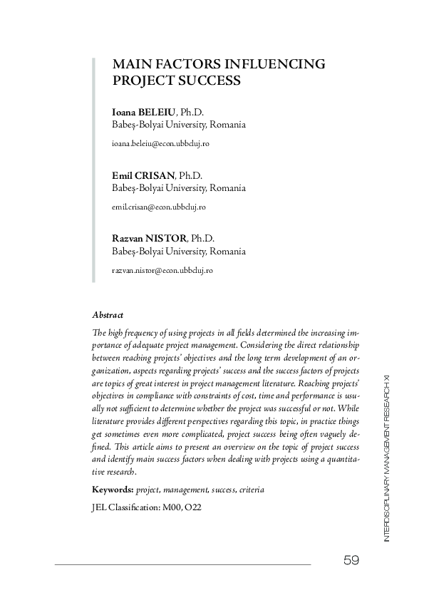 (PDF) Main Factors Influencing Project Success