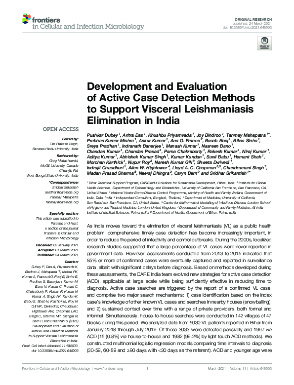 (PDF) Development and Evaluation of Active Case Detection Methods to Support Visceral ...
