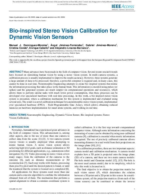 (PDF) Bio-inspired Stereo Vision Calibration for Dynamic Vision Sensors
