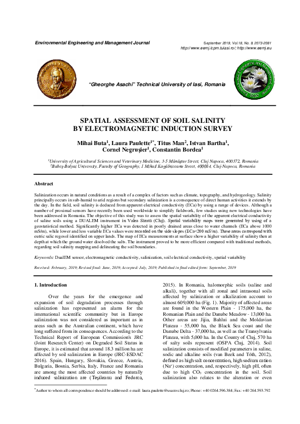 (PDF) Spatial Assessment of Soil Salinity by Electromagnetic Induction Survey