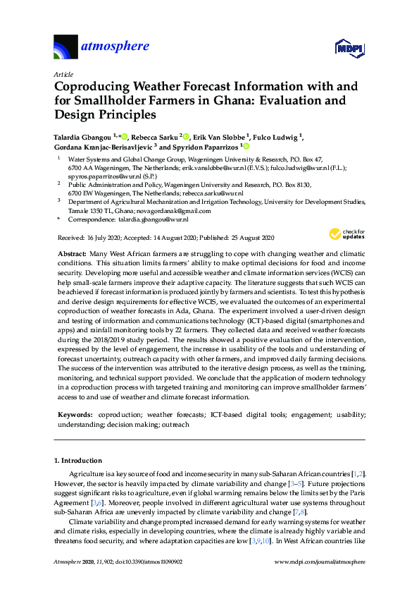 (PDF) Coproducing Weather Forecast Information with and for Smallholder ... (PDF) Coproducing Weather Forecast Information with and for Smallholder ...
