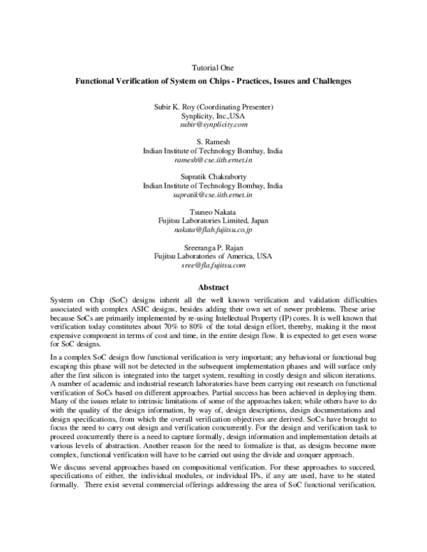 (PDF) Functional Verification Challenges in System on Chips