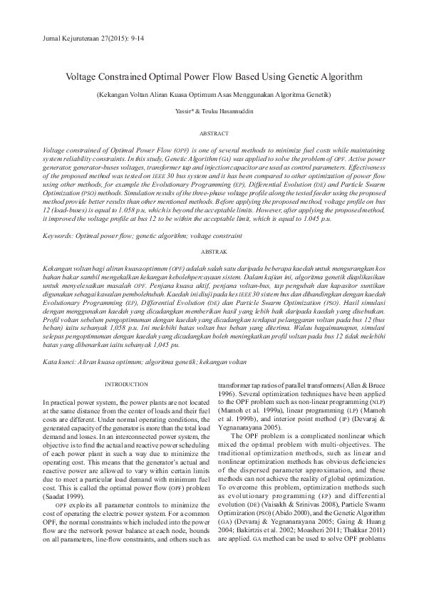 Pdf Genetic Algorithm For Voltage Constrained Optimal Power Flow 