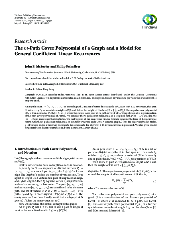 (PDF) The -Path Cover Polynomial of a Graph and a Model for General ...