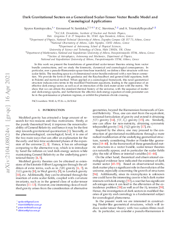 Pdf Dark Gravitational Sectors On A Generalized Scalar Tensor Vector Bundle Model And