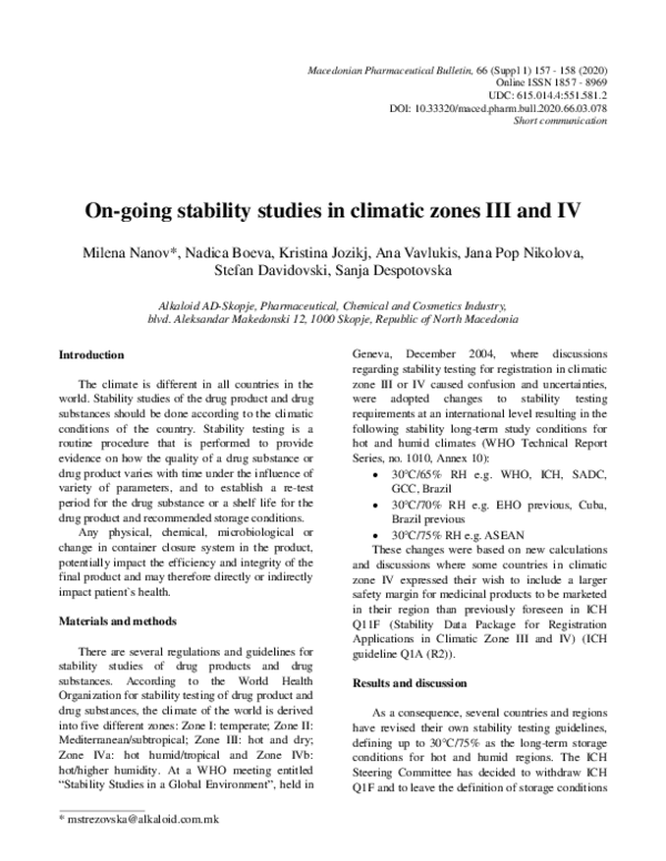 (PDF) On-going stability studies in climatic zones III and IV