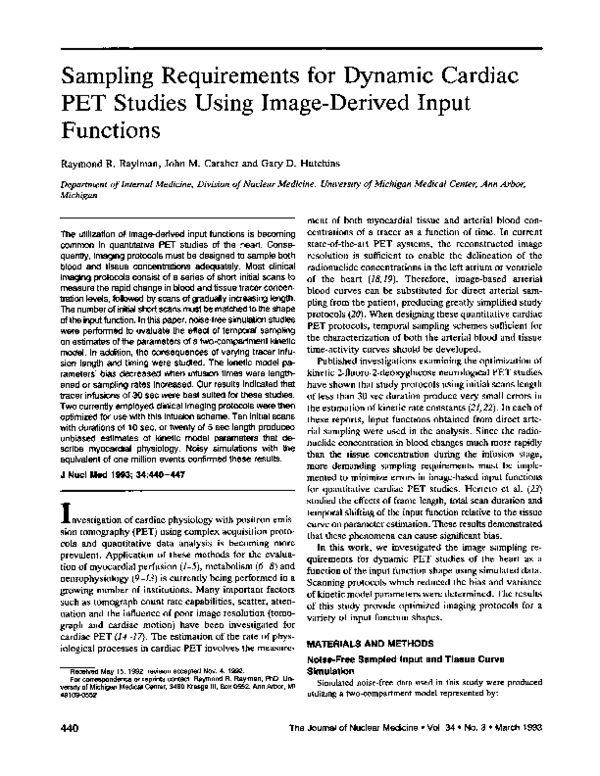 (PDF) Sampling requirements for dynamic cardiac PET studies using image-derived input functions