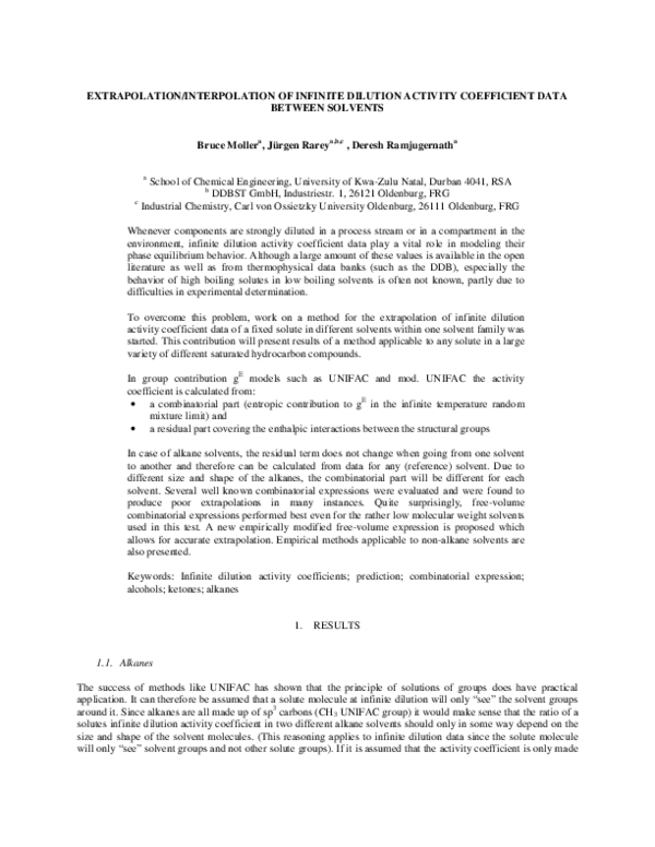 (PDF) Extrapolation/Interpolation of Infinite Dilution Activity ...