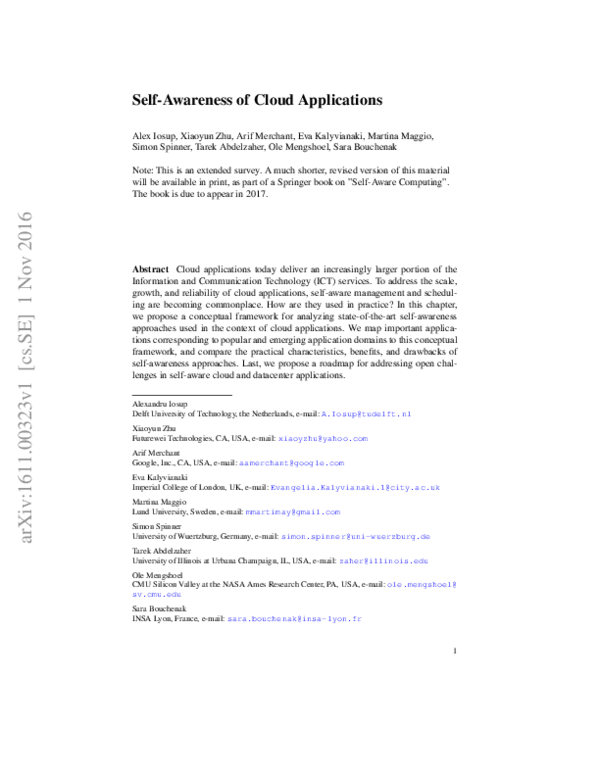 (PDF) Self-awareness of Cloud Applications | Xiaoyun Zhu - Academia.edu