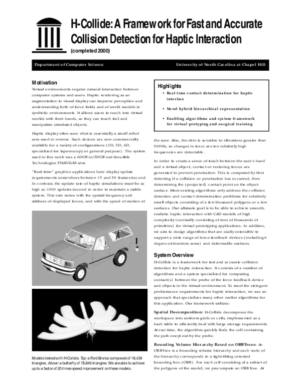 Pdf A Framework For Fast And Accurate Collision Detection For Haptic Interaction Ming C Lin