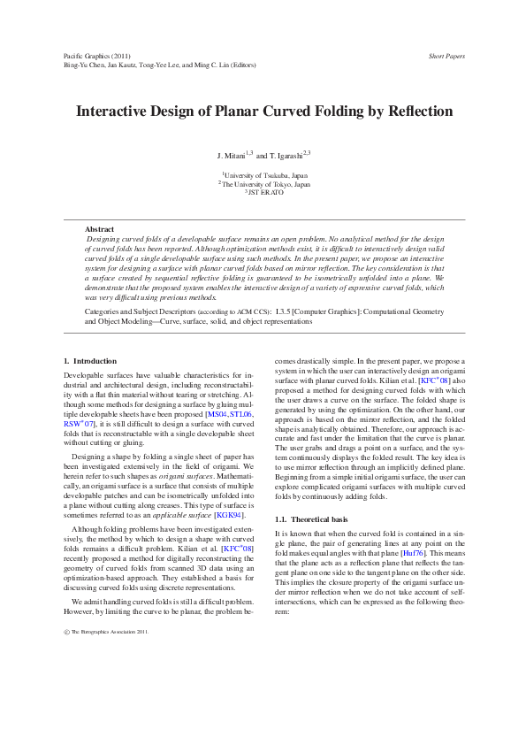(PDF) Interactive Design of Planar Curved Folding by Reflection
