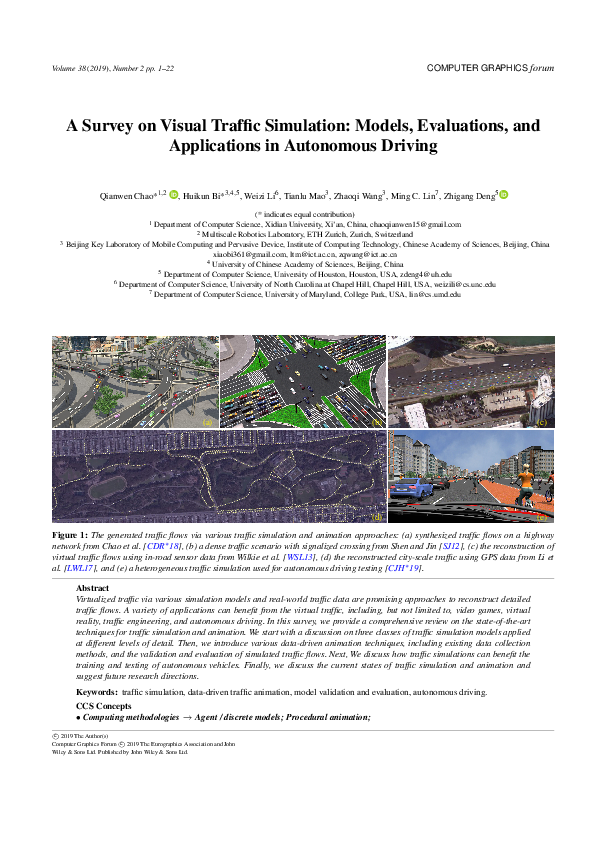 Pdf A Survey On Visual Traffic Simulation Models Evaluations And
