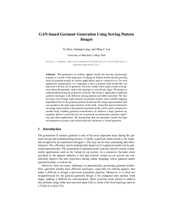 Pdf Gan Based Garment Generation Using Sewing Pattern Images Ming C Lin