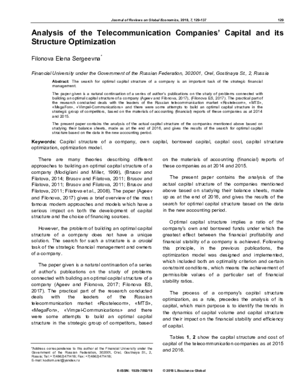 (PDF) Analysis of the Telecommunication Companies' Capital and its ...