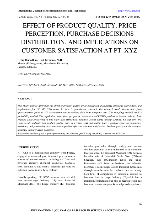 (PDF) Effect of Product Quality, Price Perception, Purchase Decisions ...