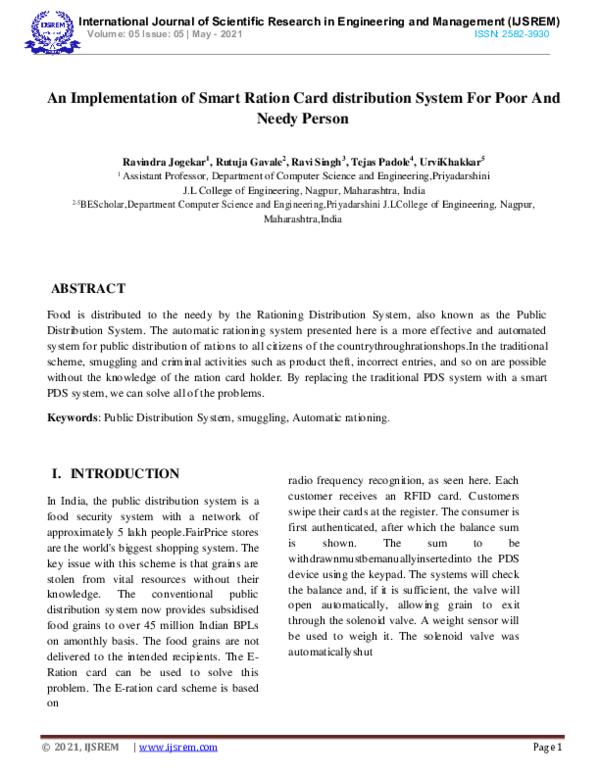 (PDF) An Implementation of Smart Ration Card distribution System For ...