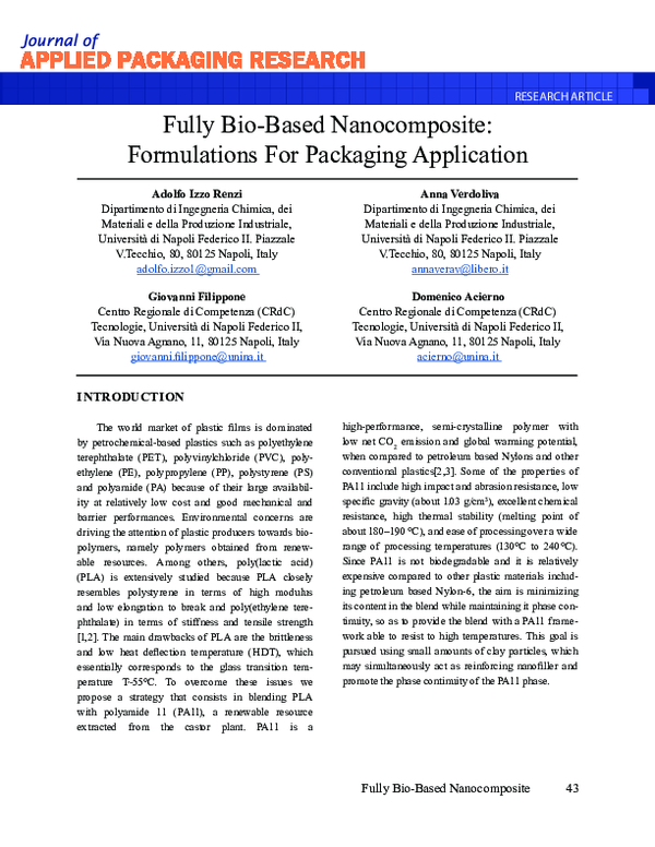 (PDF) Fully Bio-Based Nanocomposite: Formulations For Packaging Application