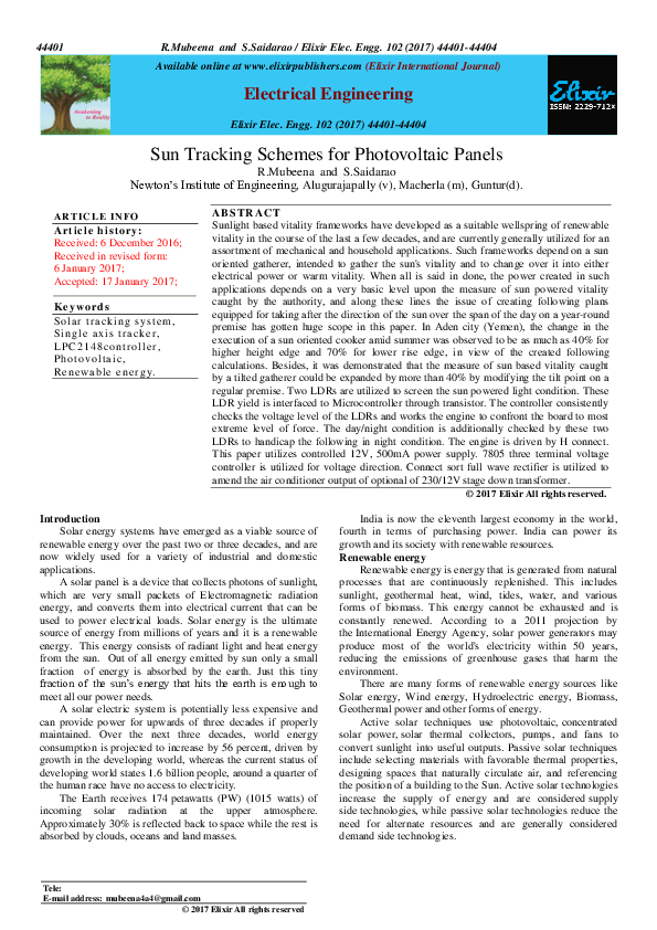 (PDF) Sun tracking schemes for photovoltaic panels
