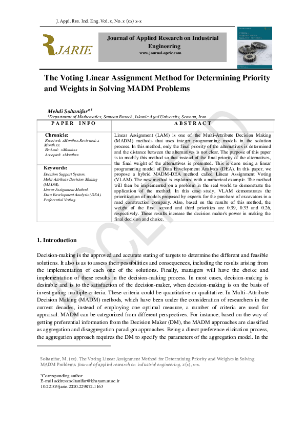 (PDF) The Voting Linear Assignment Method for Determining Priority and ...