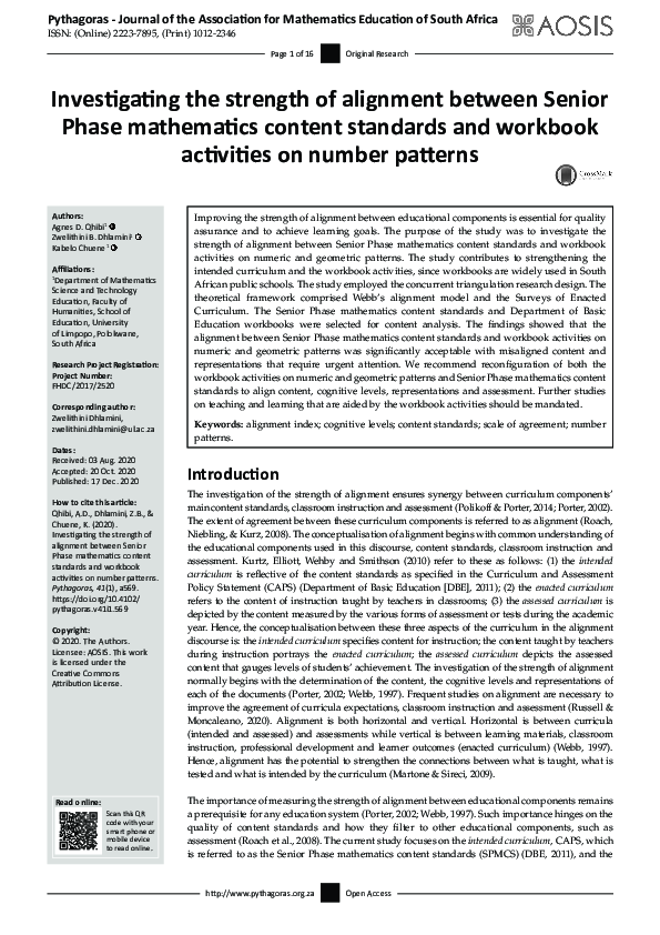 (PDF) Investigating the strength of alignment between Senior Phase ...