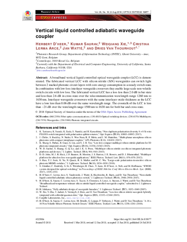 (PDF) Vertical liquid controlled adiabatic waveguide coupler