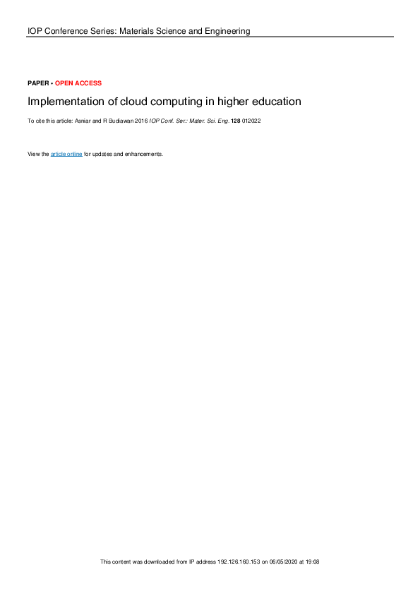 (PDF) Implementation of cloud computing in higher education