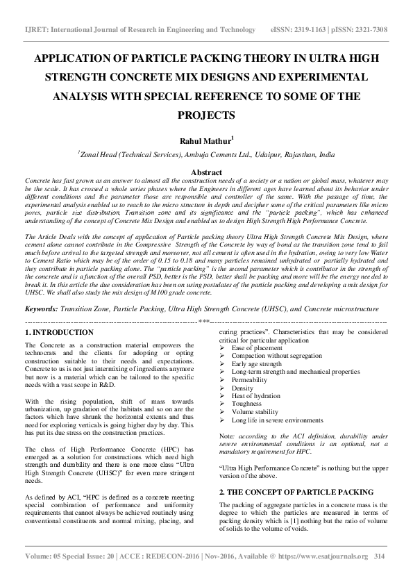 (PDF) Application of Particle Packing Theory in Ultra High Strength ...