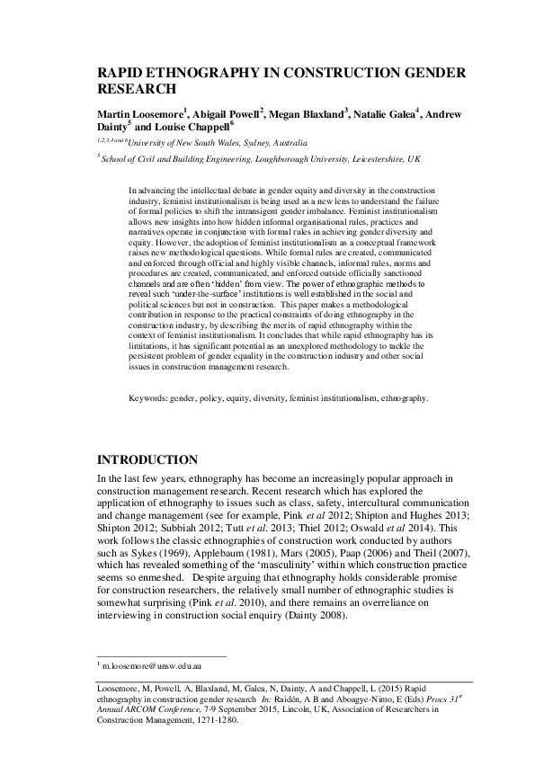 (PDF) Rapid ethnography in construction gender research