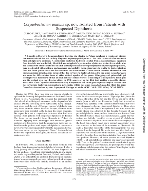 (PDF) Corynebacterium imitans sp. nov. Isolated from Patients with ...