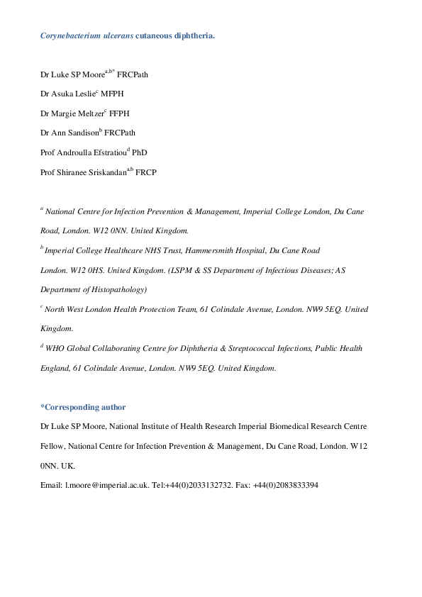 (PDF) Corynebacterium ulcerans cutaneous diphtheria