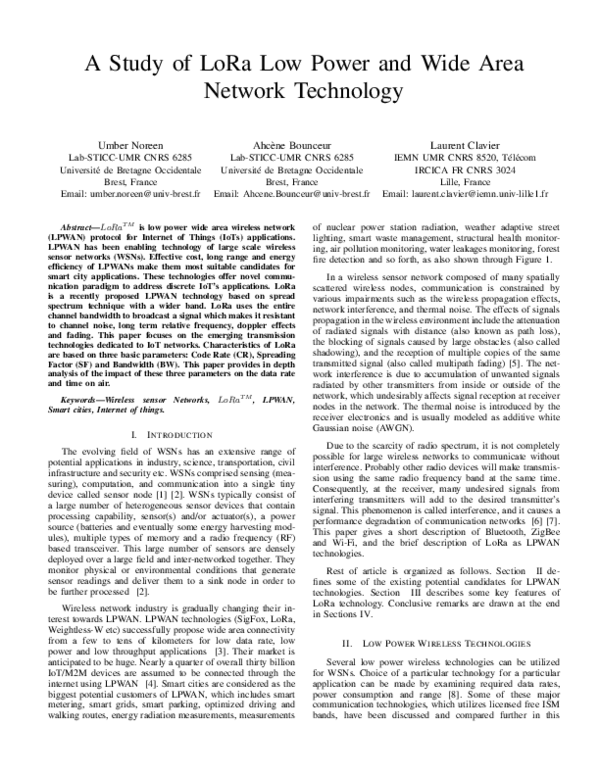 (PDF) A study of LoRa low power and wide area network technology