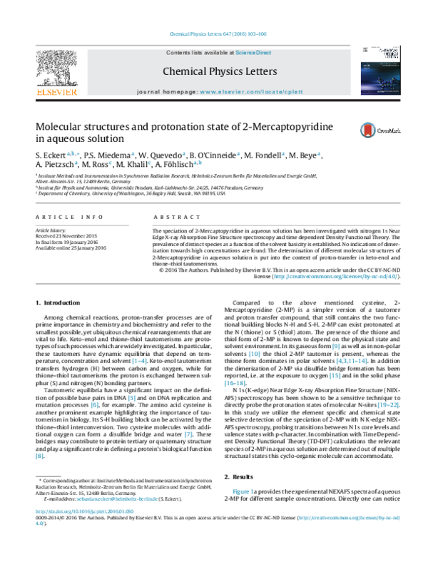 (PDF) Molecular structures and protonation state of 2-Mercaptopyridine ...