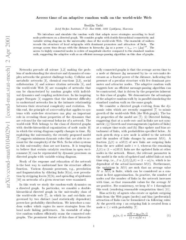 (PDF) Access time of an adaptive random walk on the world-wide Web
