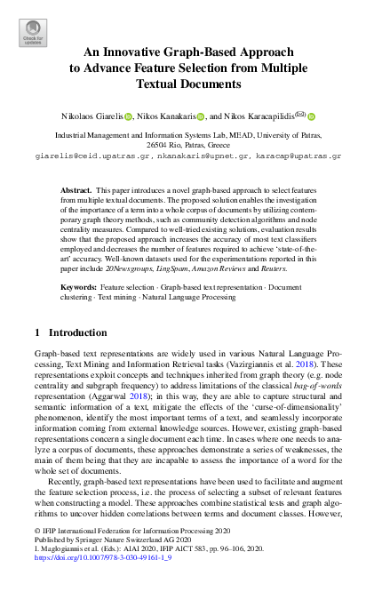 Pdf An Innovative Graph Based Approach To Advance Feature Selection From Multiple Textual