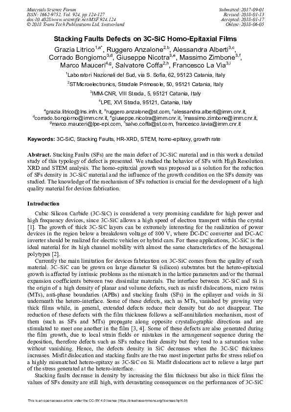 (PDF) Stacking Faults Defects on 3C-SiC Homo-Epitaxial Films