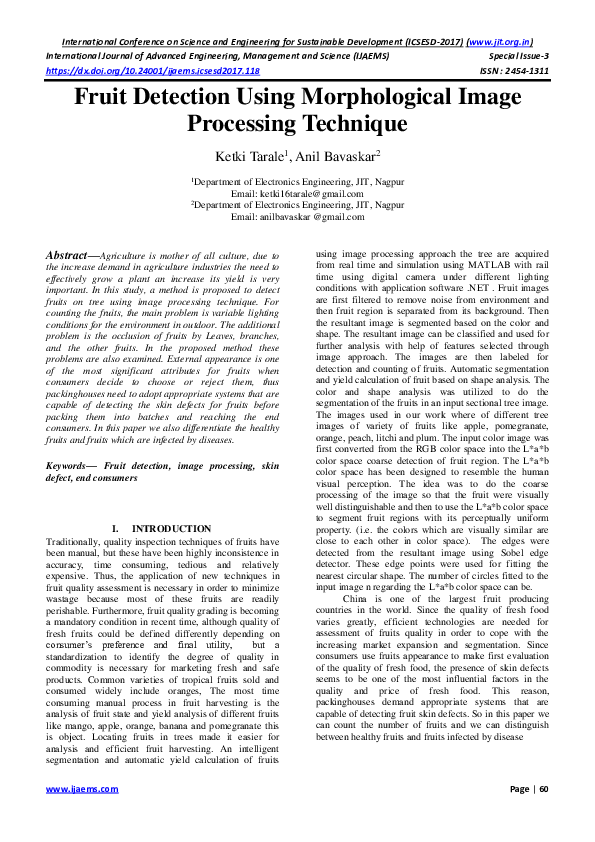 (PDF) Fruit Detection Using Morphological Image Processing Technique